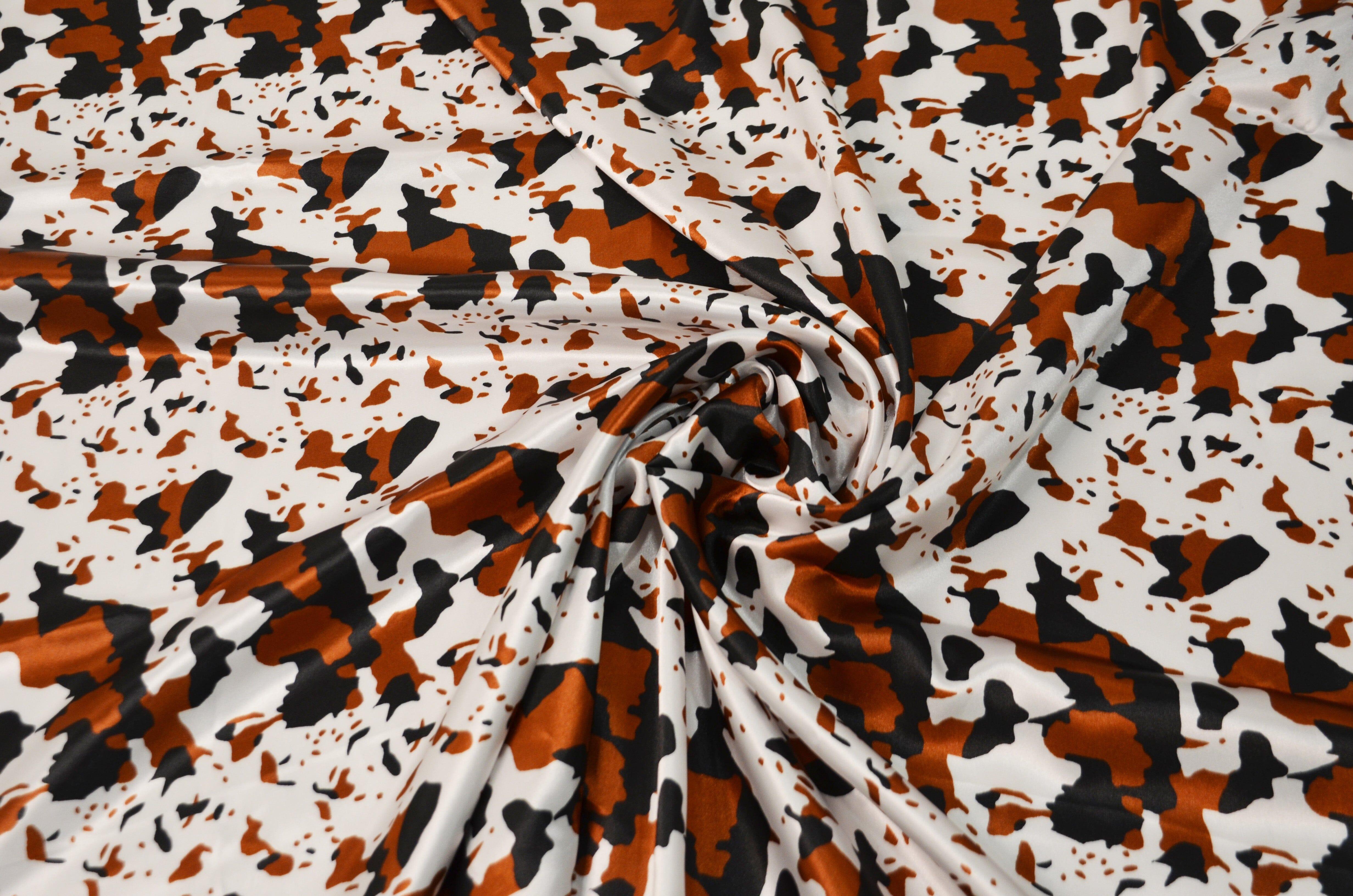 Black & Brown Cow Satin Print Fabric | Soft Calf Charmeuse Satin | 60 ...
